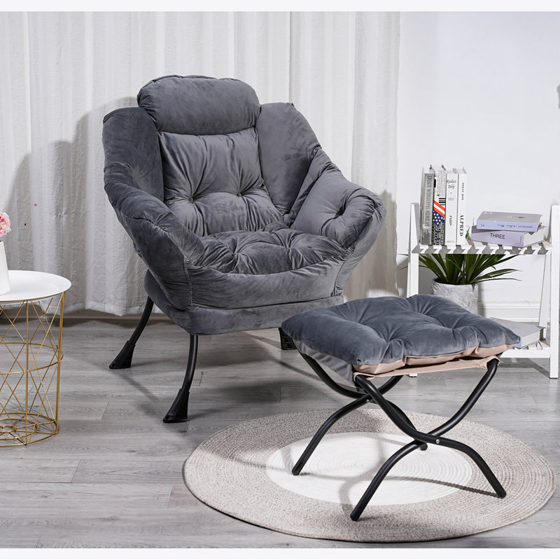 Living Room Chairs Modern Cotton Fabric Lazy Chair Accent Contemporary Lounge Chair Ophelia Co. Fabric or Leather Type Dark Gray Fabric